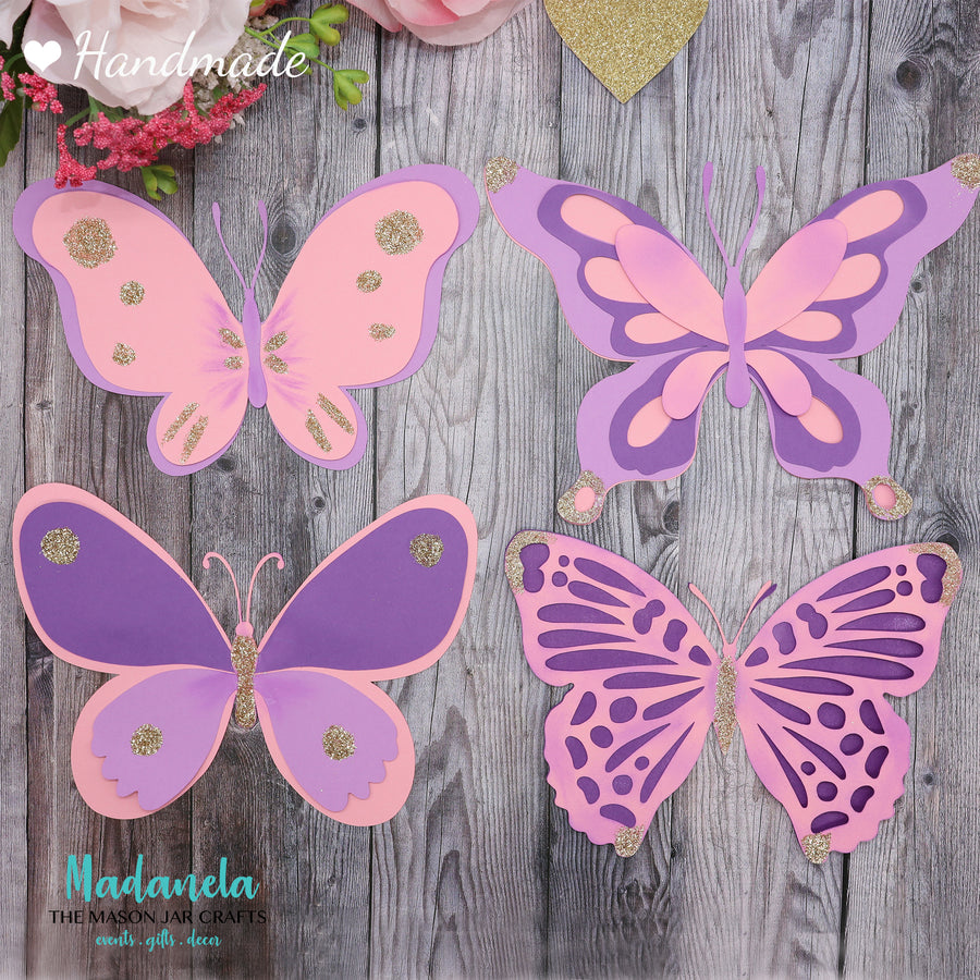 Paper Butterflies Cut Outs, Pink/Purple Set For Decorations - 58pcs ...