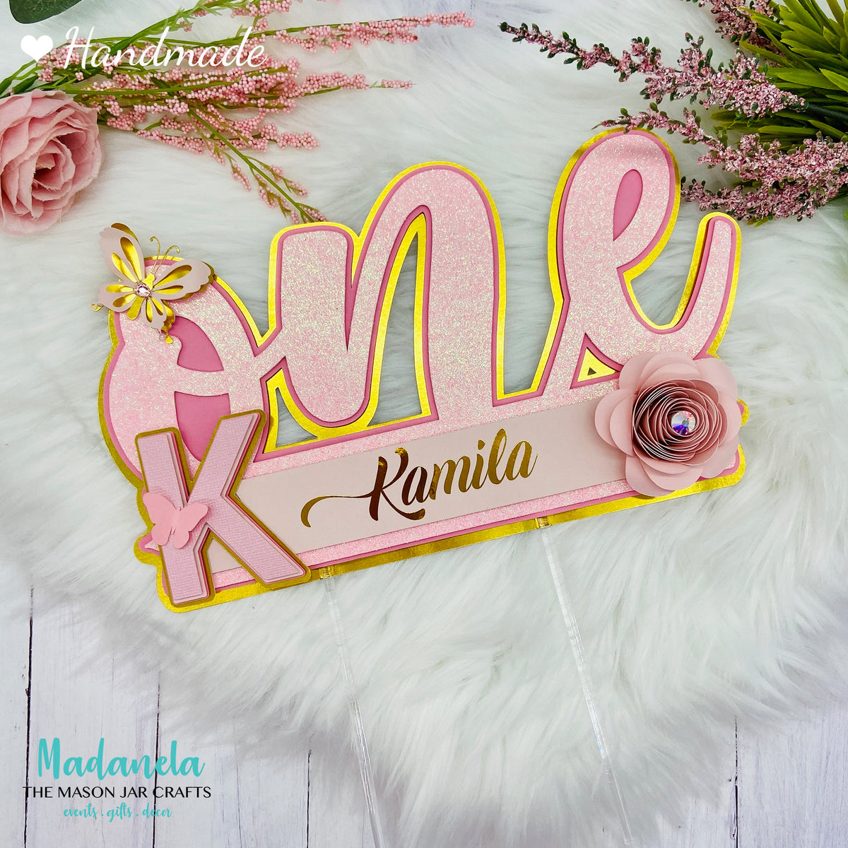 One Year Personalized Birthday Cake Topper - Madanela